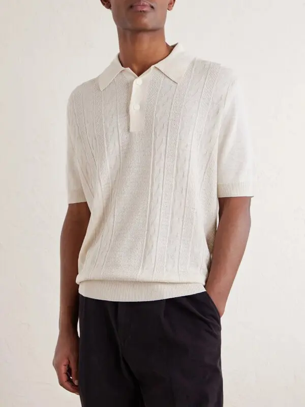 PIACENZA CASHMERE 1733 Silk And Linen-blend Polo Shirt - Neutrals