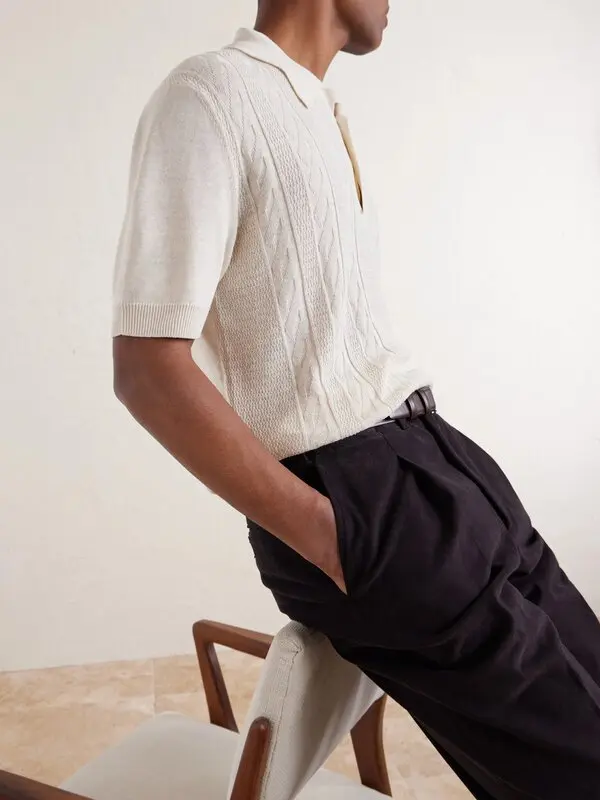 PIACENZA CASHMERE 1733 Silk And Linen-blend Polo Shirt - Neutrals