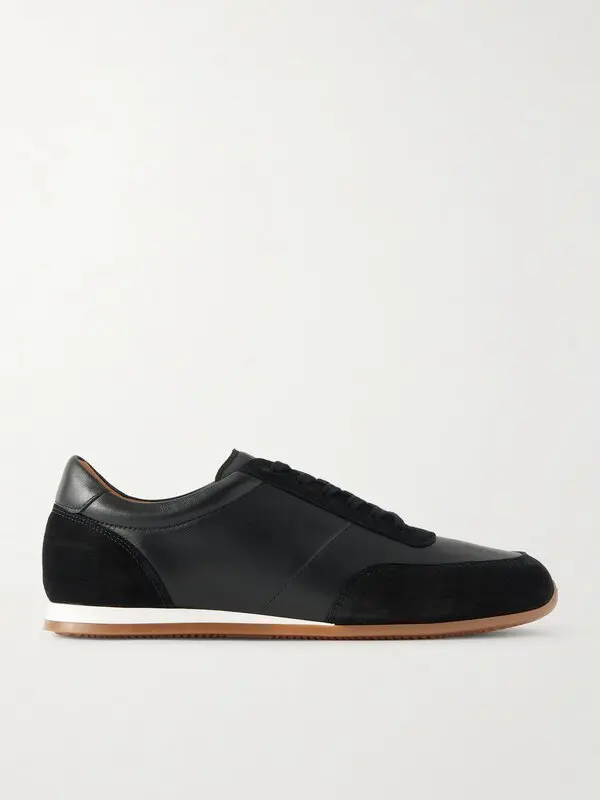 Mr P. Suede-trimmed Leather Sneakers - Black