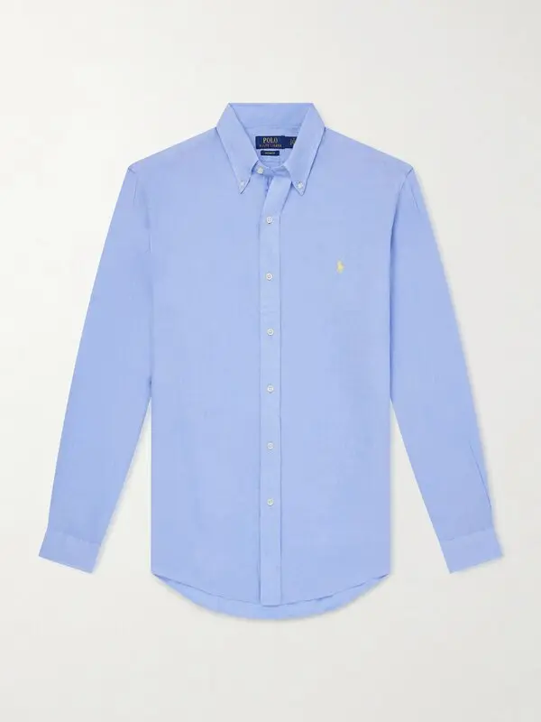 Polo Ralph Lauren Button-down Collar Logo-embroidered Linen Shirt - Blue