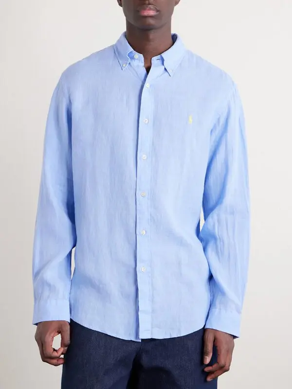 Polo Ralph Lauren Button-down Collar Logo-embroidered Linen Shirt - Blue