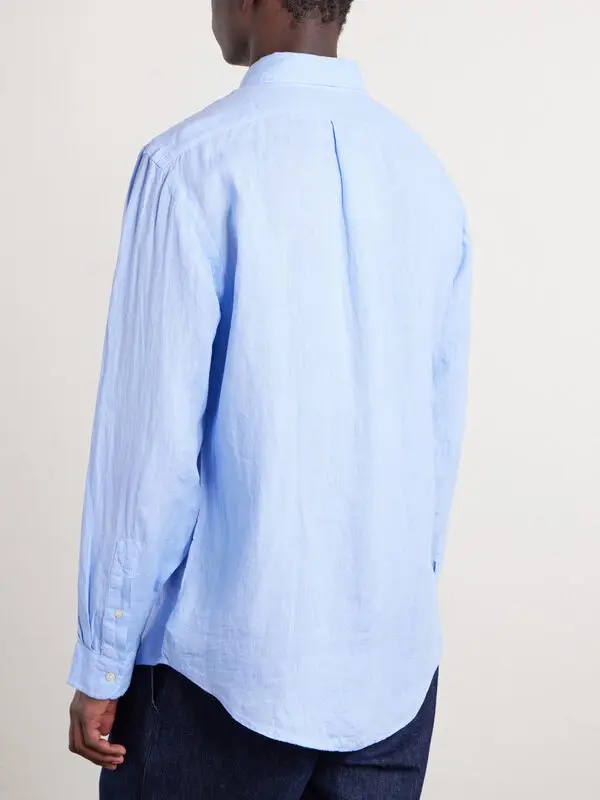 Polo Ralph Lauren Button-down Collar Logo-embroidered Linen Shirt - Blue