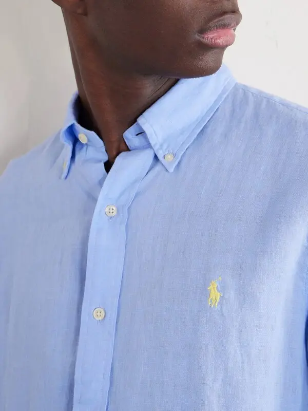 Polo Ralph Lauren Button-down Collar Logo-embroidered Linen Shirt - Blue