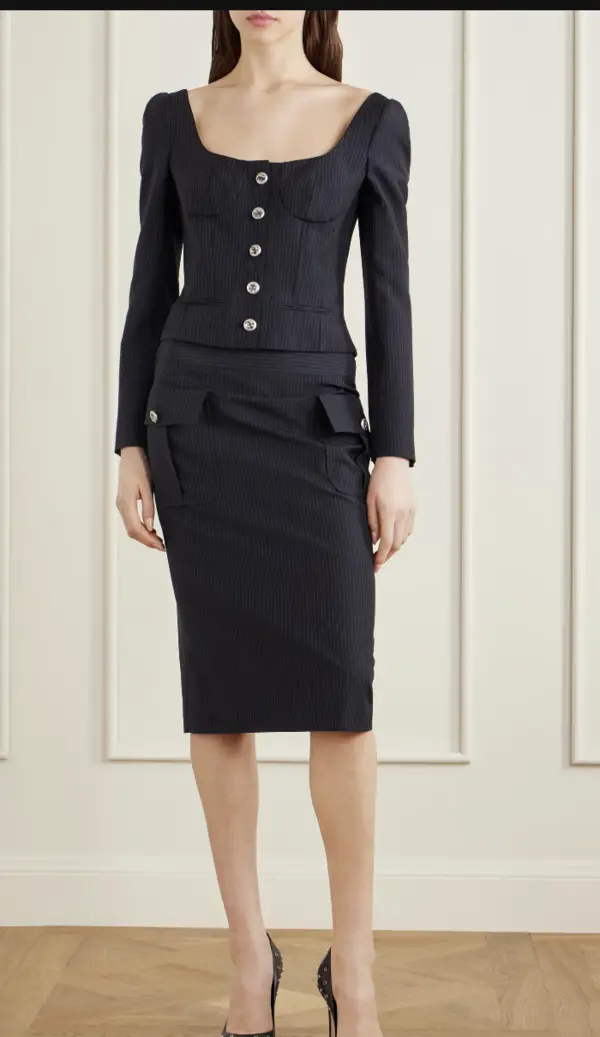 Alexander McQueen Cropped Pinstriped Wool And Mohair-blend Jacket - Navy