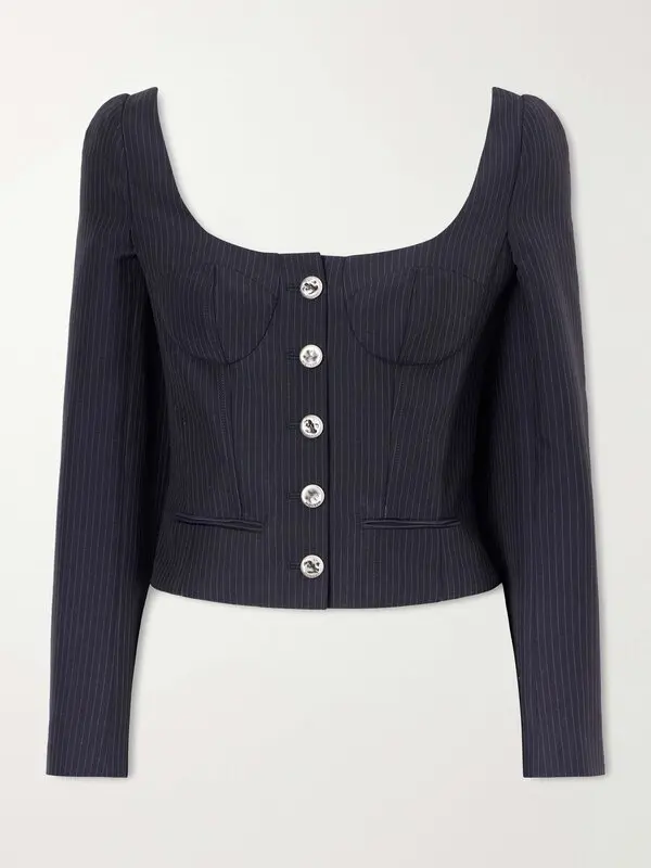 Alexander McQueen Cropped Pinstriped Wool And Mohair-blend Jacket - Navy