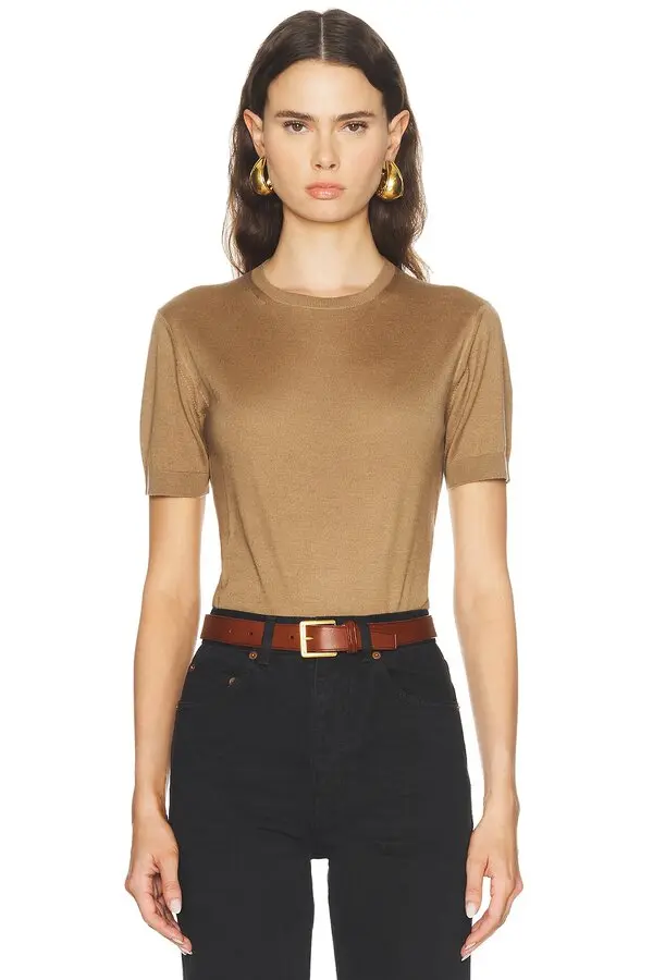 Saint Laurent Short Sleeve Pullover Sweater - Camel Clair