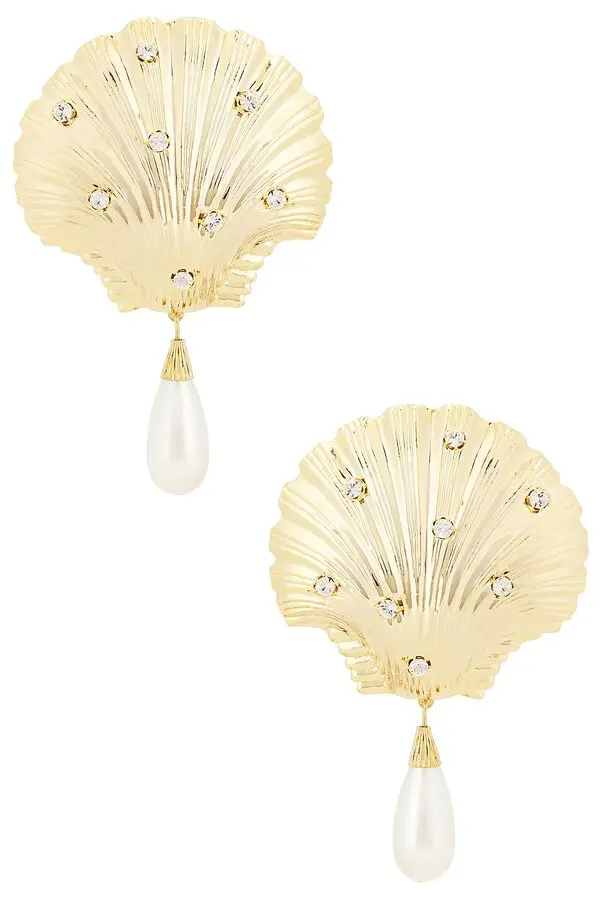 ROWEN ROSE Shell Earrings In Metallic Silver - Gold & Crystal