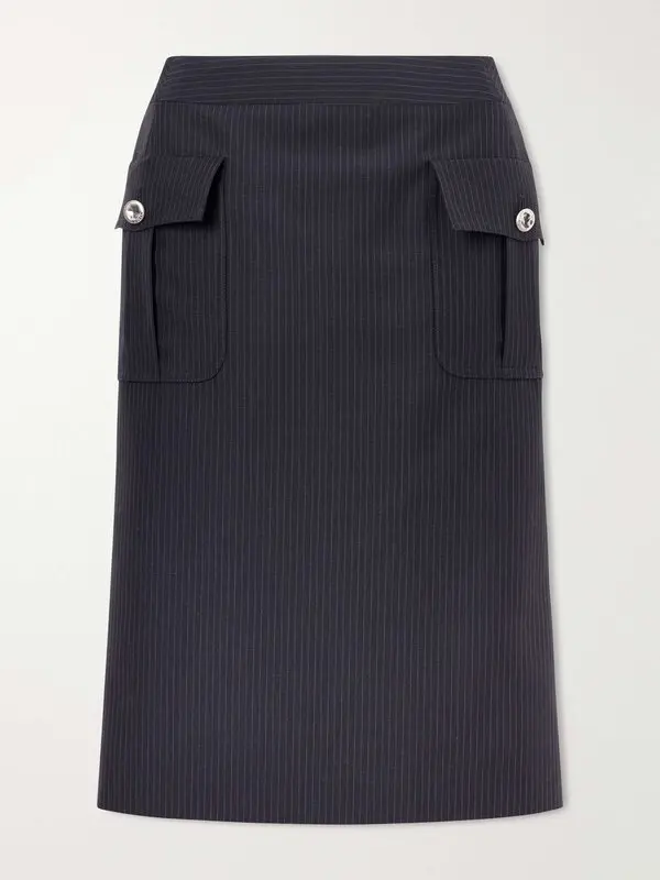 Alexander McQueen Pinstriped Wool And Mohair-blend Midi Skirt - Navy