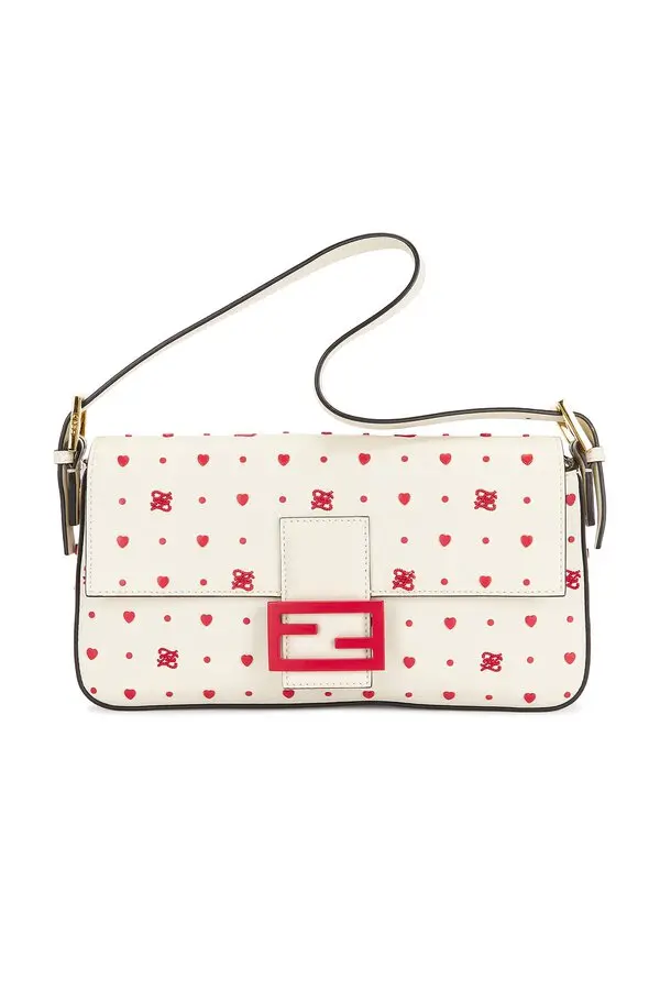Fendi Chinese Valentine's Day Karligraphy Baguette 1997 Shoulder Bag - White