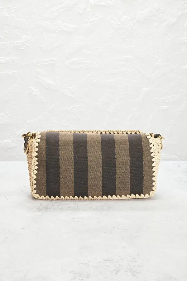 Fendi Pequin Baguette Shoulder Bag - Beige