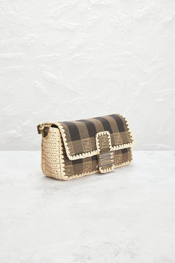 Fendi Pequin Baguette Shoulder Bag - Beige