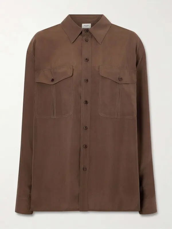 Saint Laurent Silk-habotai Shirt - Brown