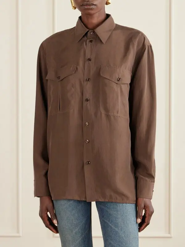 Saint Laurent Silk-habotai Shirt - Brown