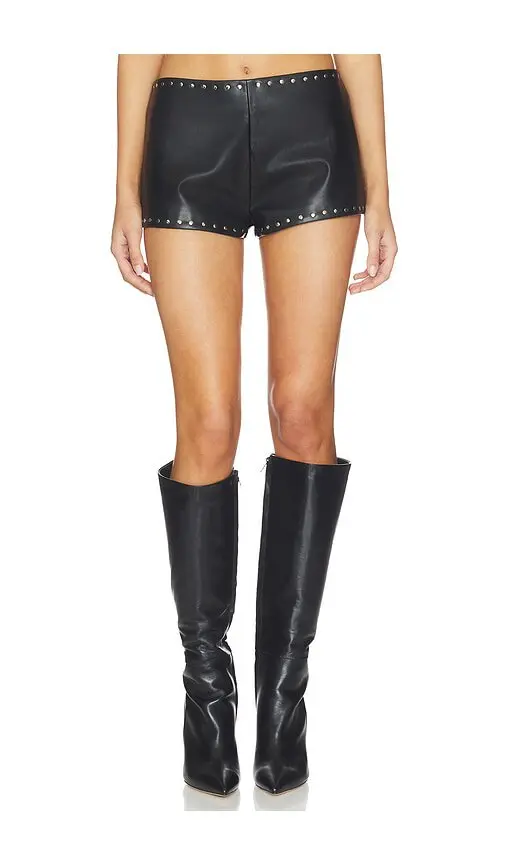 LOVERS AND FRIENDS Bella Faux Leather Studded Shorts - Black