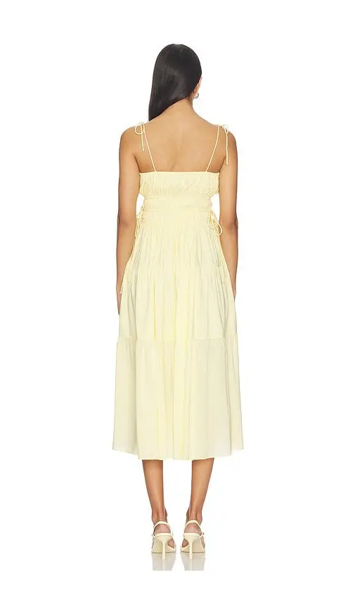 BUMPSUIT Shirred Midi Poplin Dress - Yellow