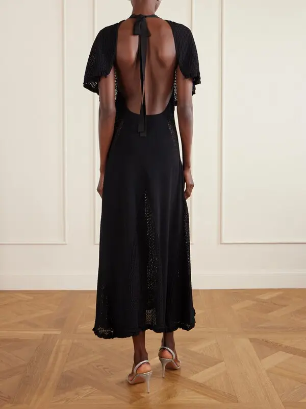 LANVIN Cape-effect Open-knit And Jersey Midi Dress - Black