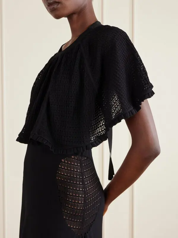 LANVIN Cape-effect Open-knit And Jersey Midi Dress - Black