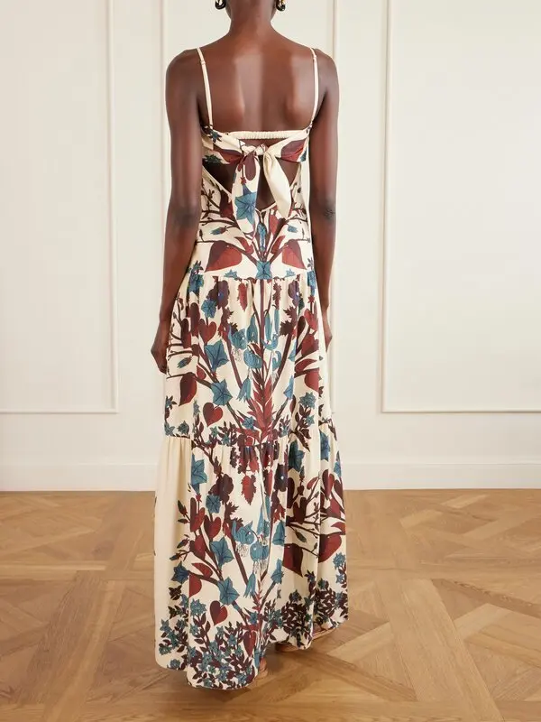 Johanna Ortiz Simbolico Open-back Tiered Floral-print Cotton-poplin Maxi Dress - Multi