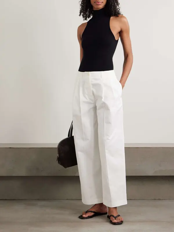 TOTEME Pleated Cotton-twill Wide-leg Pants - White