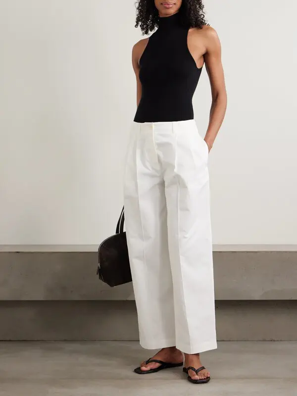 TOTEME Pleated Cotton-twill Wide-leg Trousers