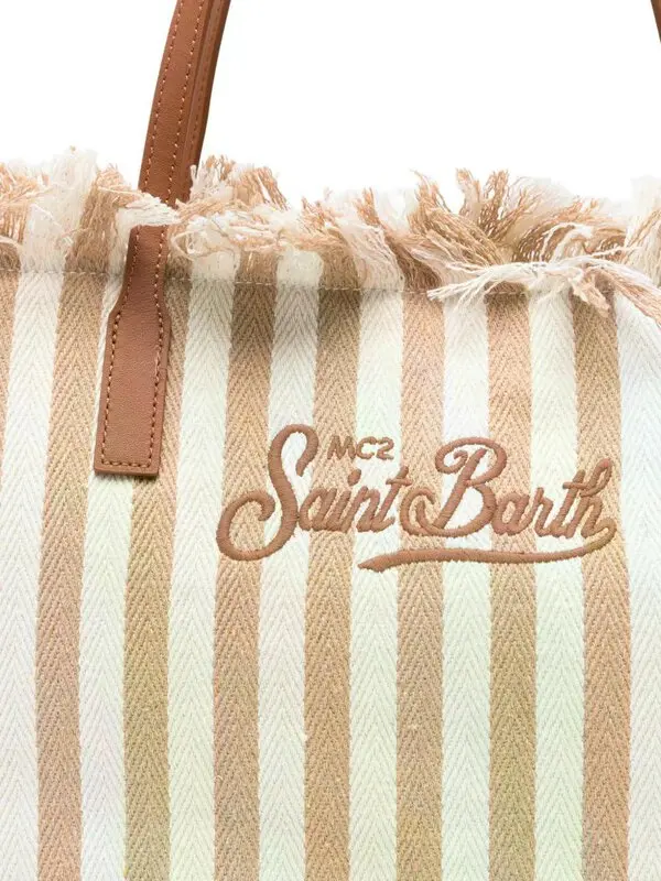 MC2 SAINT BARTH Striped Fringed Tote Bag - White