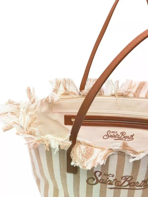 MC2 SAINT BARTH Striped Fringed Tote Bag - White
