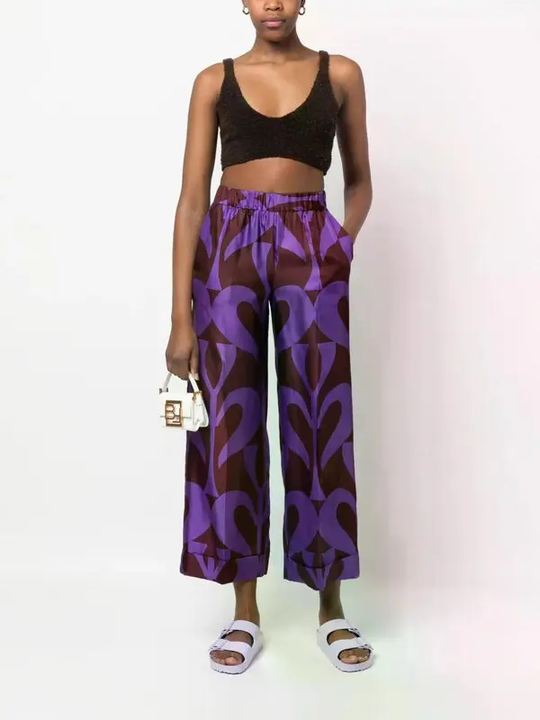 P.a.r.o.s.h Graphic-print High-waisted Trousers - Brown
