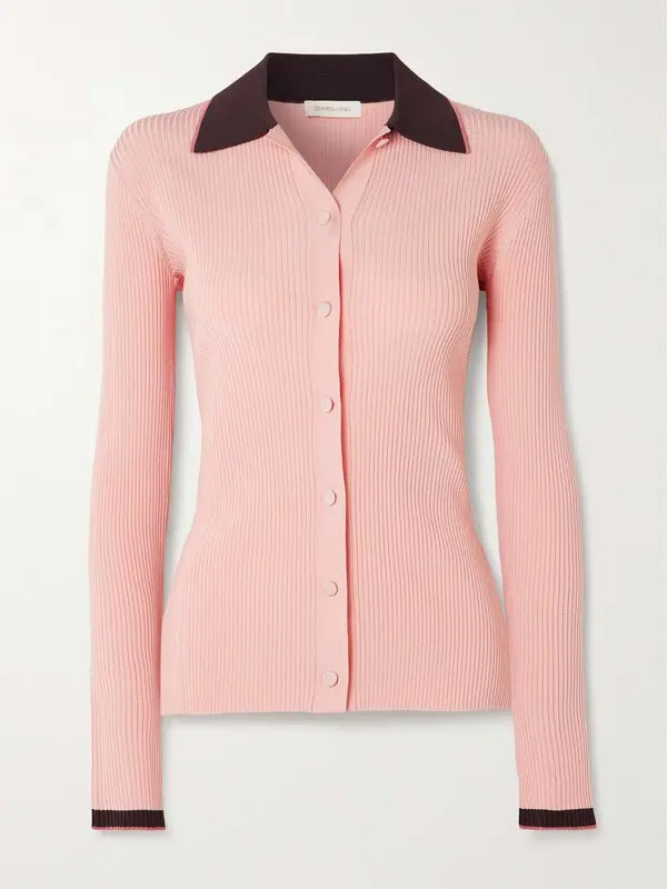 Zimmermann Two-tone Ribbed-knit Cardigan - Pink