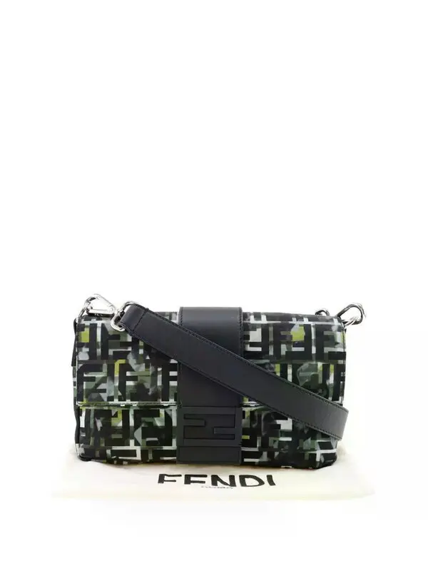 Fendi Zucca Nylon Camouflage Convertible Baguette Satchel - Black
