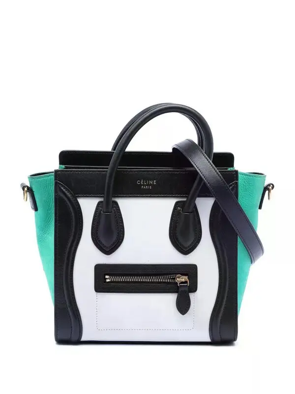 Celine 2015 Nano Tricolor Leather Luggage Satchel - White