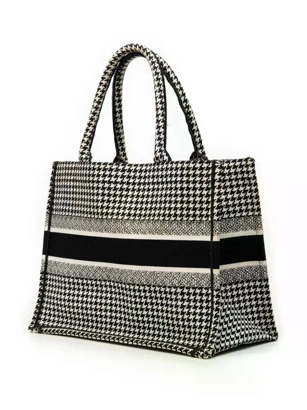 Dior 2019 Medium Houndstooth Embroidered Book Tote Bag - Black