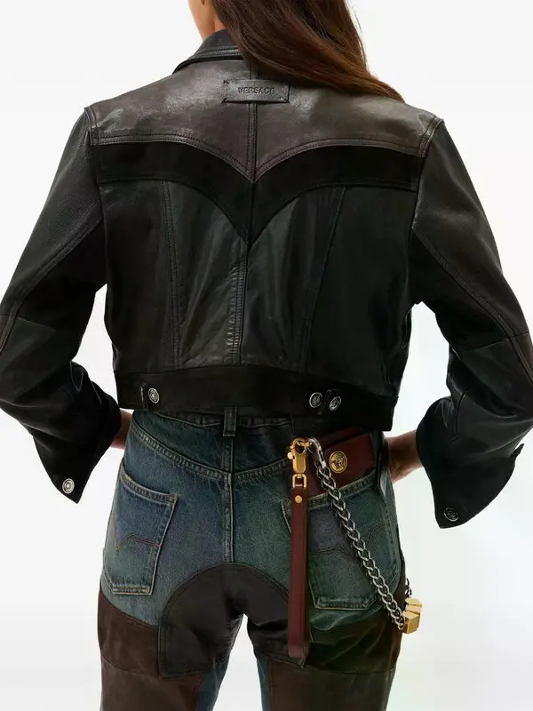 Versace Leather Slim Blouson Jacket With Suede Inserts