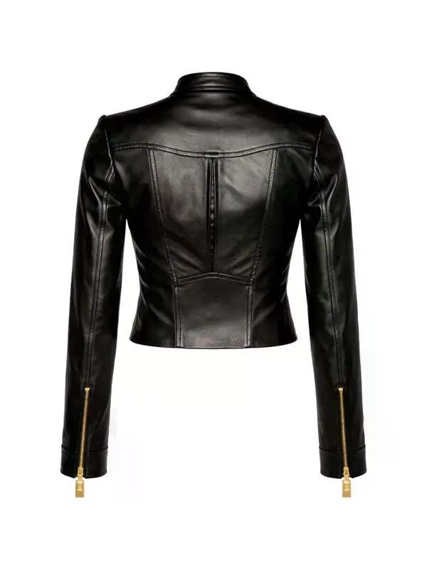 Elisabetta Franchi Leather Zip Embellished Jacket