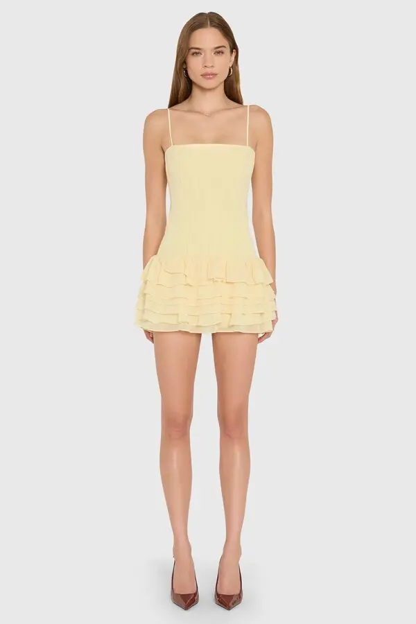 Amanda Uprichard Laureline Chiffon Romper - Cornsilk