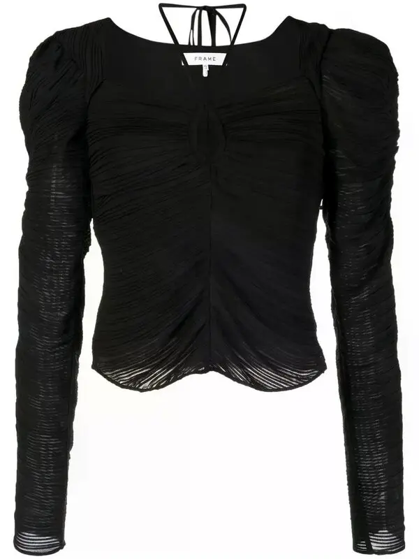FRAME Gathered Keyhole Tie-neck Top