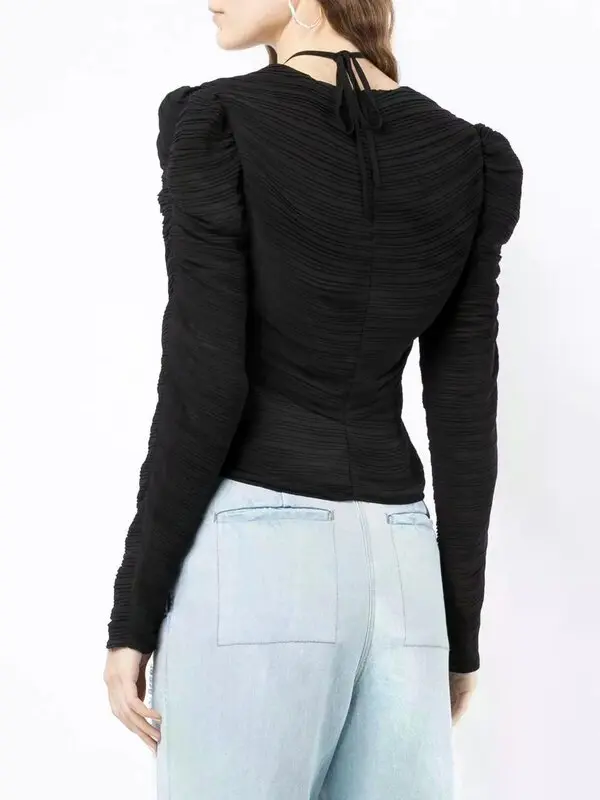 FRAME Gathered Keyhole Tie-neck Top