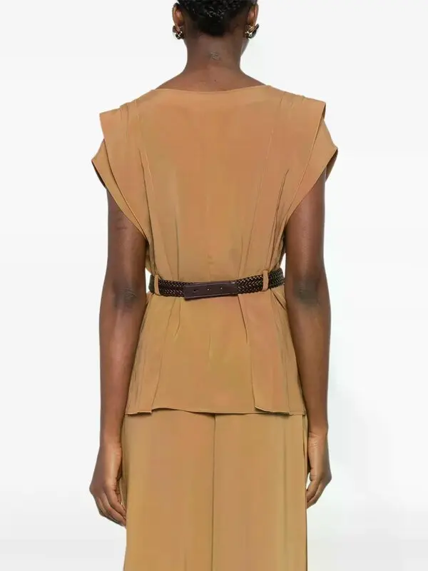 Max Mara Mxmabete Belted V-neck Top - Neutrals