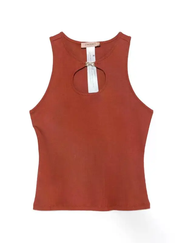 TWINSET Ribbed Keyhole Sleeveless Top - Brown