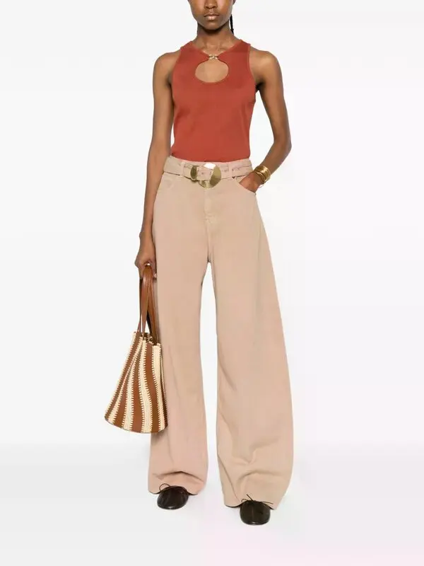 TWINSET Ribbed Keyhole Sleeveless Top - Brown