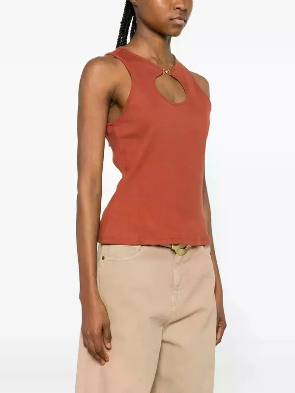TWINSET Ribbed Keyhole Sleeveless Top - Brown