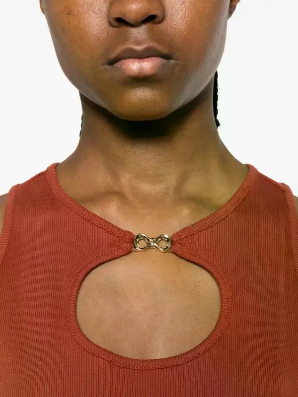 TWINSET Ribbed Keyhole Sleeveless Top - Brown