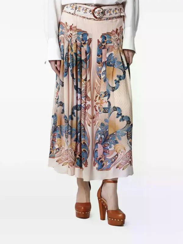 Farm Rio Floral Print Belted Midi Skirt