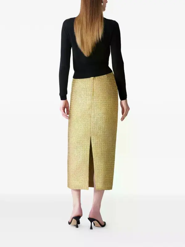 Carolina Herrera Tweed Column Midi Skirt - Gold