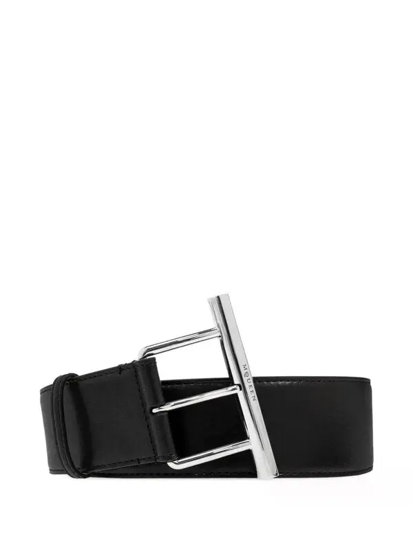 Alexander McQueen T-bar Belt With Engraved Logo - Black