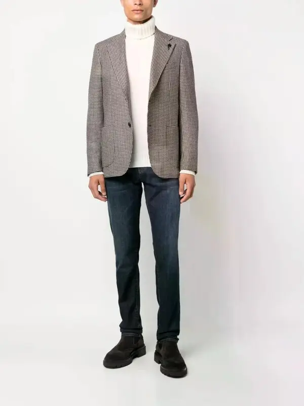 LARDINI Houndstooth-pattern Wool Blazer - Grey