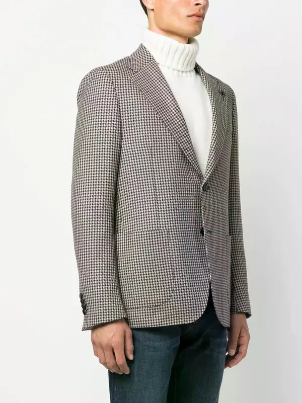 LARDINI Houndstooth-pattern Wool Blazer - Grey
