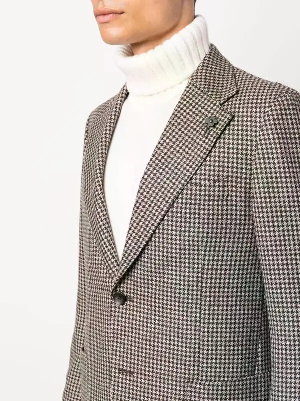 LARDINI Houndstooth-pattern Wool Blazer - Grey