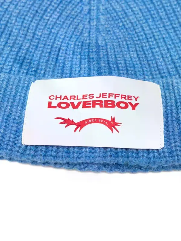 CHARLES JEFFREY Chunky Logo-patch Beanie - Blue