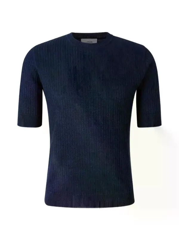 LARDINI Ribbed Knit Crew Neck Short Sleeve T-shirt - Blue
