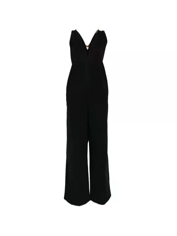 Plan C V-neck Wide Leg Jumpsuit - Black